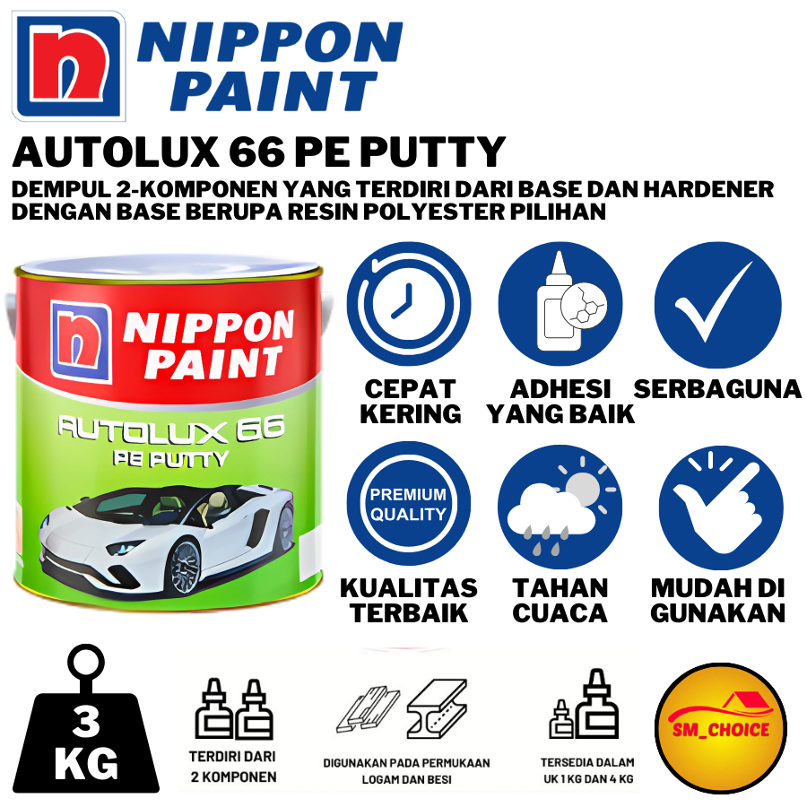 Jual NIPPON PAINT DEMPUL AUTOLUX 66 PE PUTTY 3 KG BUKAN SANPOLAC DEMPUL ...