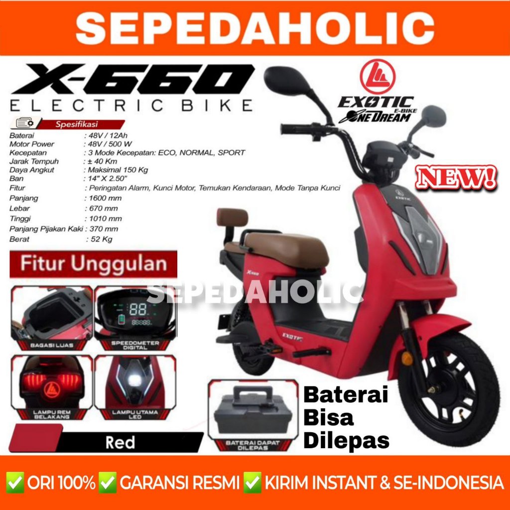 Jual Sepeda Listrik EXOTIC X660 X 660 BY PACIFIC 500 Watt Removable ...
