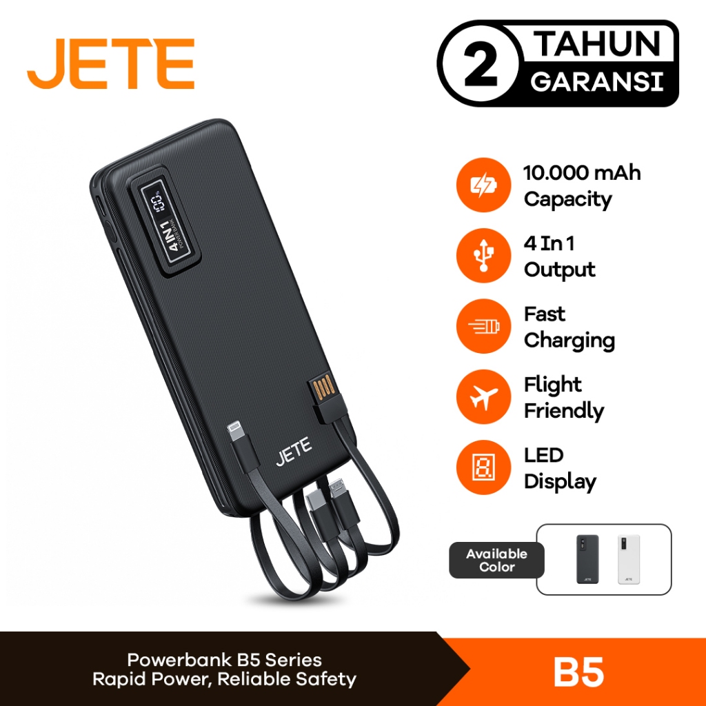 Jual JETE B5 Power Bank 10000mAh PD 22.5W Built in Cable - Garansi 2 ...
