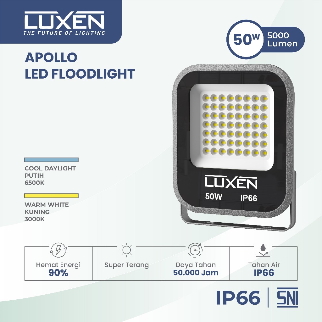 Jual Luxen Lampu Sorot LED Flood Light Apollo 50 Watt Cahaya Putih dan ...