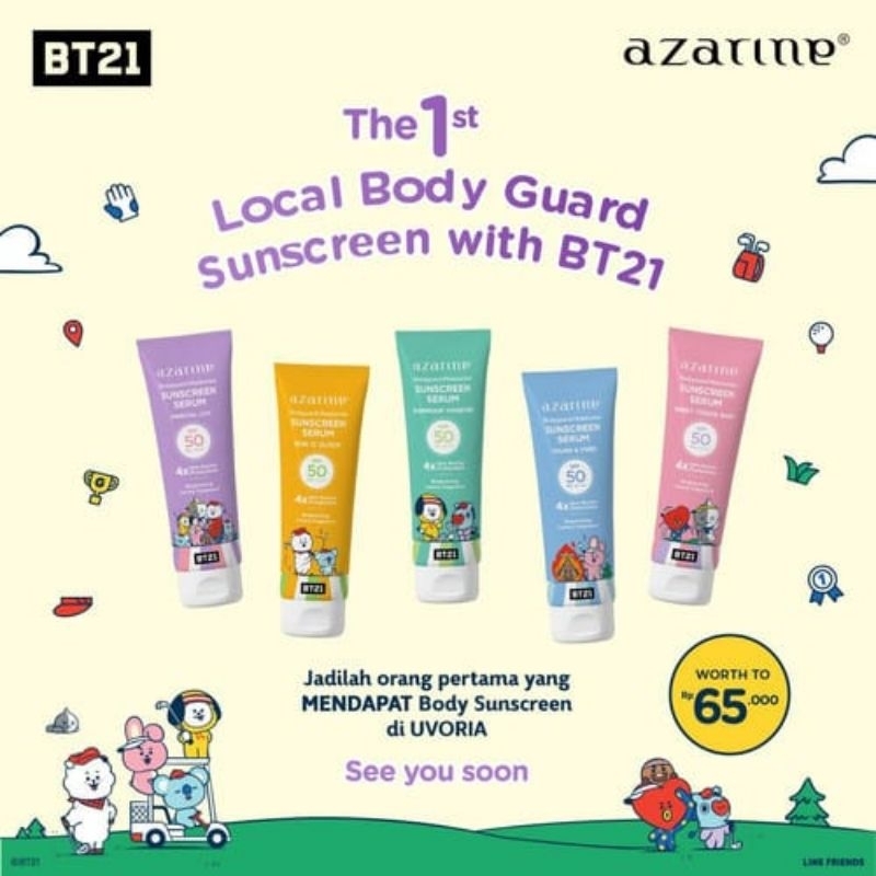 Jual Azarine x BT21 Sunscreen Serum SPF 50 PA++++ Bobyguard Serum 100 ...