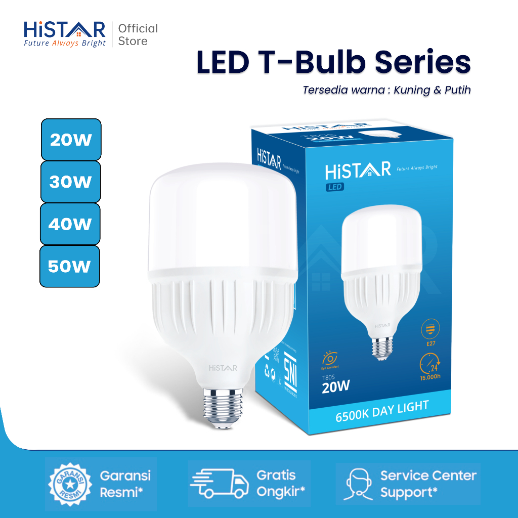 Jual HiSTAR Lampu Bohlam LED T-Bulb Series 20-50W E27 170-240V 6500K ...