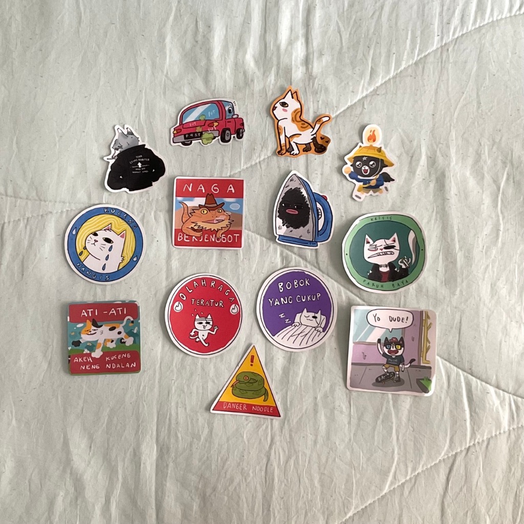 Jual Sticker Satuan Karakter (Kucing, Kadal, Serigala, Setrika, Mobil ...