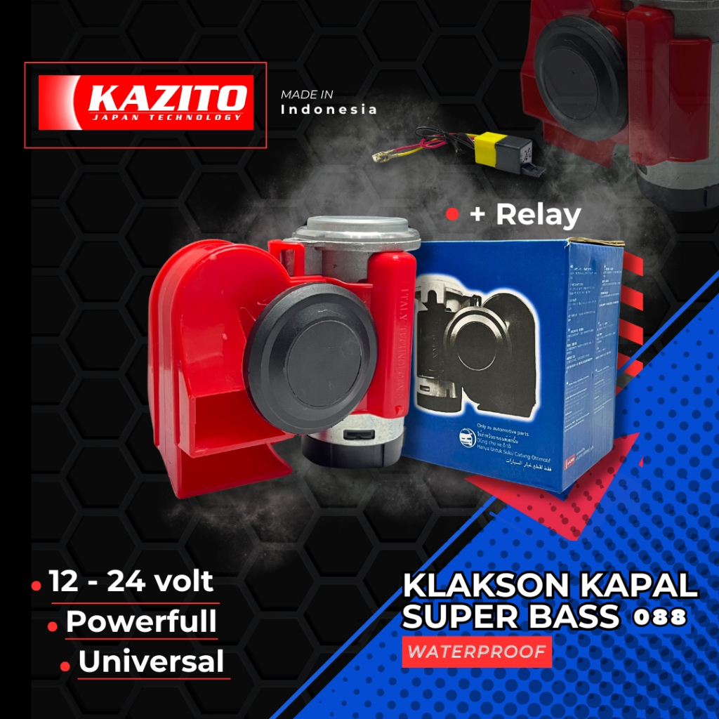 Jual Kazito Klakson Kapal Bonus Relay Super Bass 12 24 Volt Bonus Relay ...