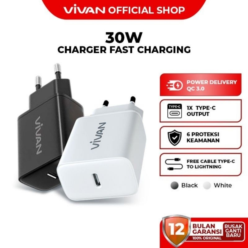 Jual [GARANSI] VIVAN POWER C30L Charger iPhone USB-C 30W Fast Charging ...