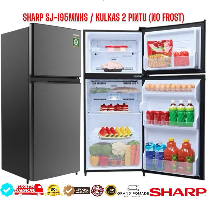 Jual KULKAS SHARP 2 PINTU SJ-195MNHS (TANPA BUNGA ES) / SHARP SJ195MNHS ...