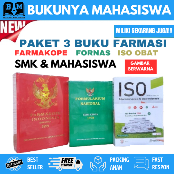Jual PAKET 3 BUKU FARMASI DASAR FARMAKOPE INDONESIA EDISI 3 FORMULARIUM NASIONAL FORNAS ISO OBAT ...