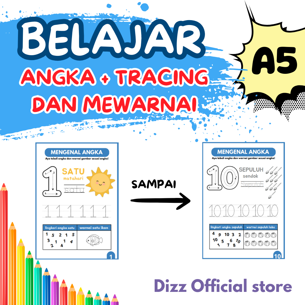 Jual 10 LEMBAR BELAJAR ANGKA 1 SAMPAI 10 TRACING DAN MEWARNAI KERTAS A5 ...