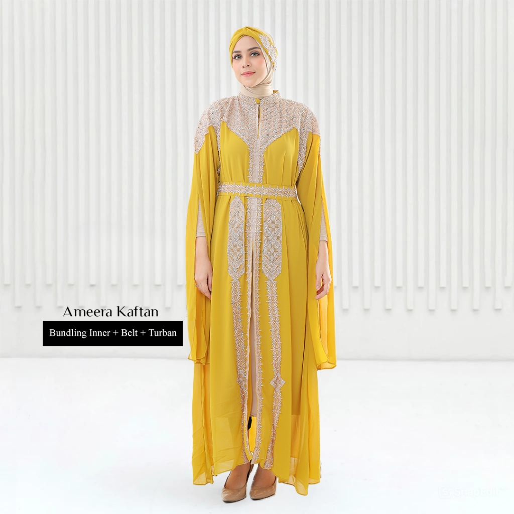 Jual Elkaftan - Ameera Kaftan Premium Set (Gamis Kondangan Lebaran 2025 Set Belt Turban Dan ...
