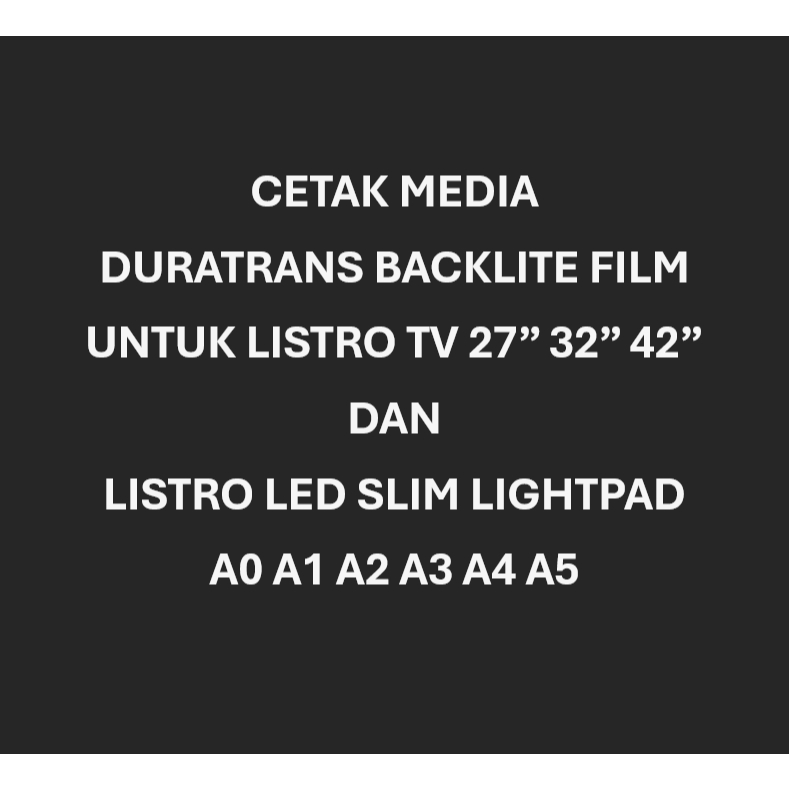 Jual Cetak Menu Poster Banner Media Duratrans Backlite Film Untuk LED ...