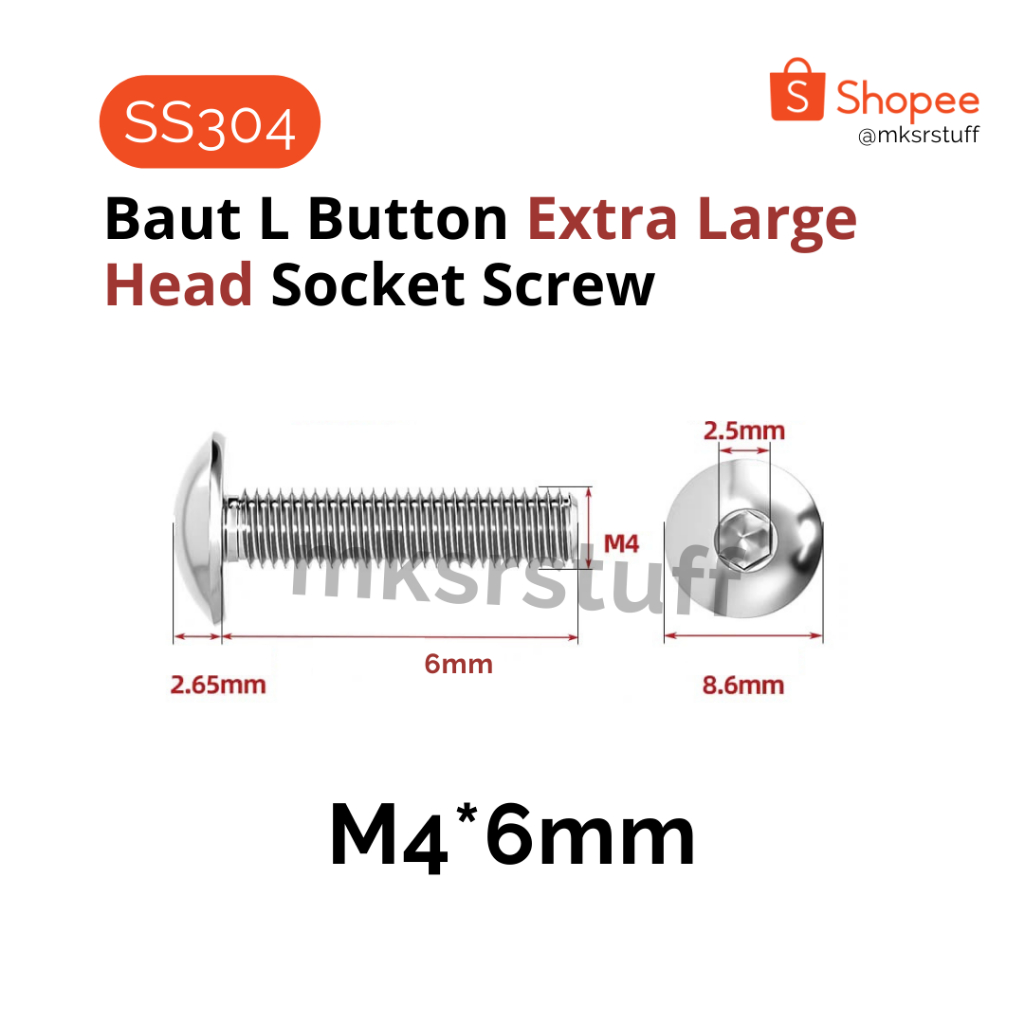 Jual M4 - Baut L Button Socket Screw Extra Large Head SS304 | Shopee Indonesia