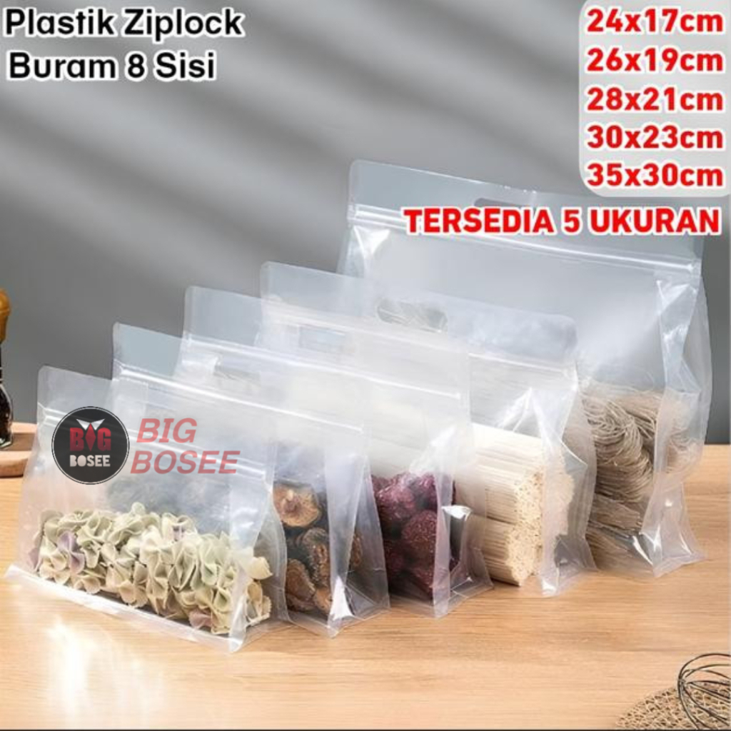 Jual BB7 - Plastik Klip Ziplock 8 Sisi Buram Dengan Pegangan Pouch Standing Ziplock Handle Pouch ...