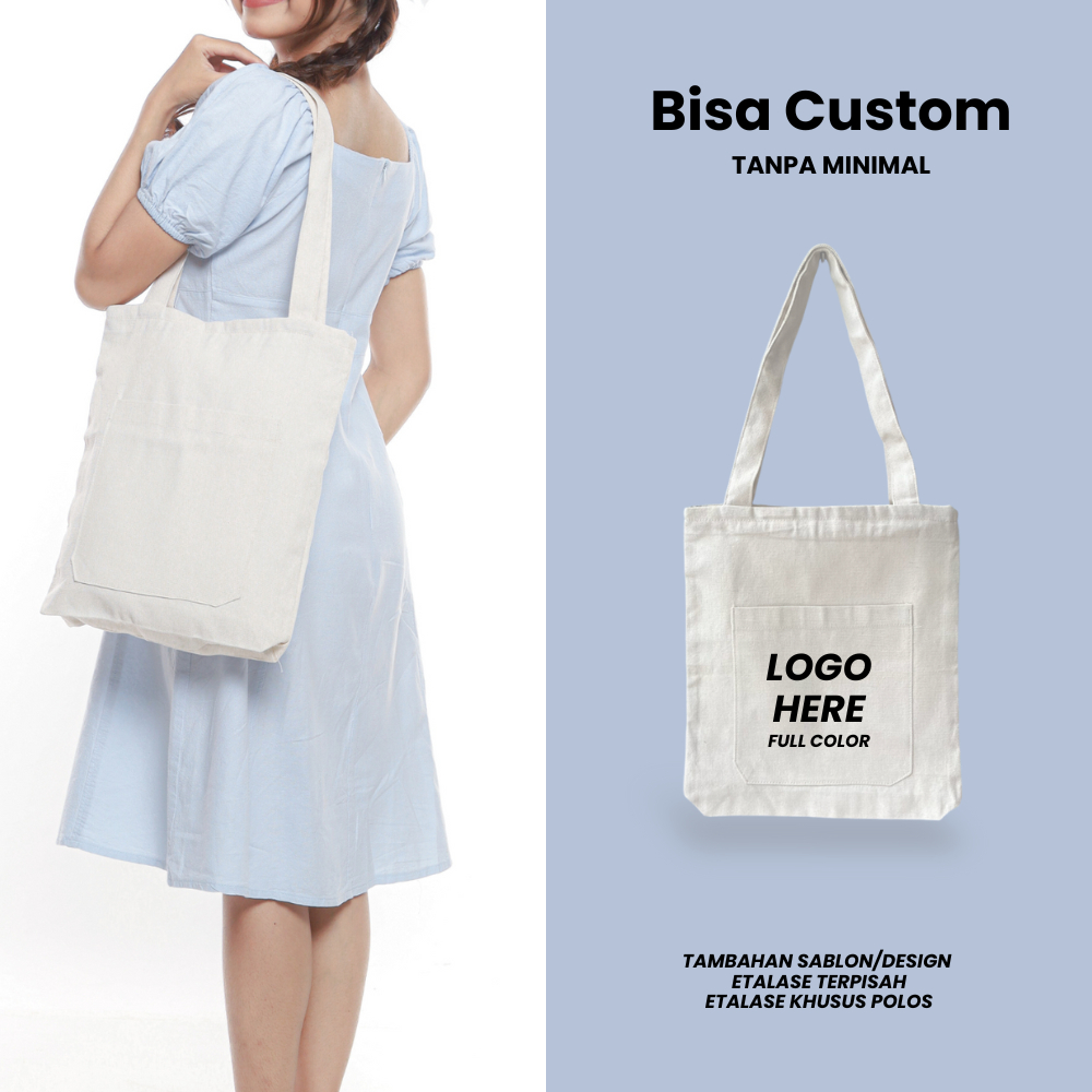 Jual Tote bag polos kanvas natural tebal ( Bisa custom nama / design sablon ) T01 | Shopee Indonesia
