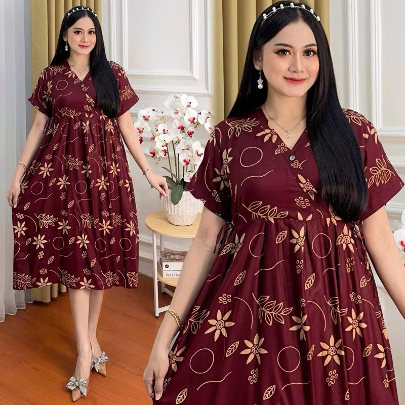 Jual Daster Kimono Rayon LD 110 Kancing Depan Busui Dress Wanita Tali ...