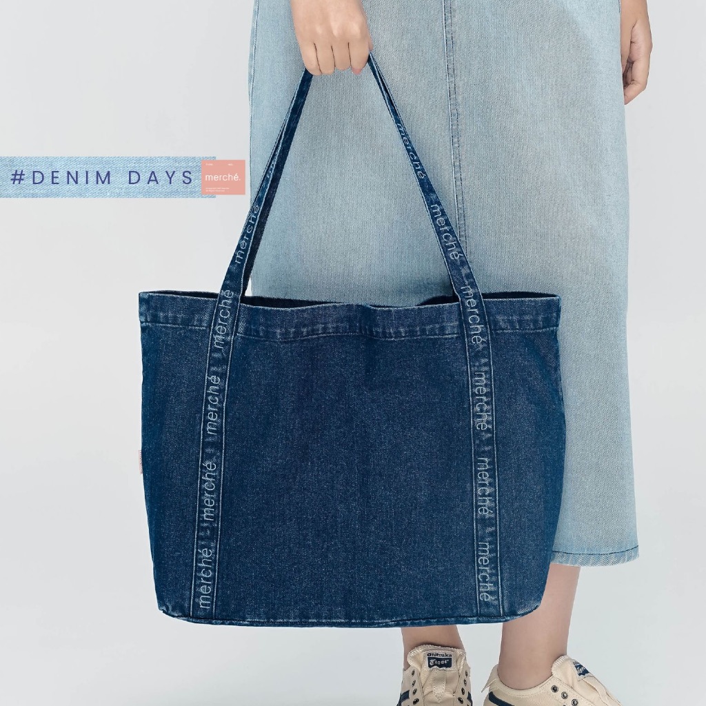 Jual Merche Tas Tote Bag Wanita Denim Aria | Shopee Indonesia