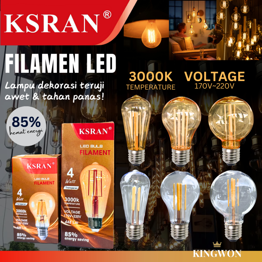 Jual LAMPU LED FILAMEN 4 WATT EDISON BOHLAM CAHAYA PUTIH KUNING E27 ...