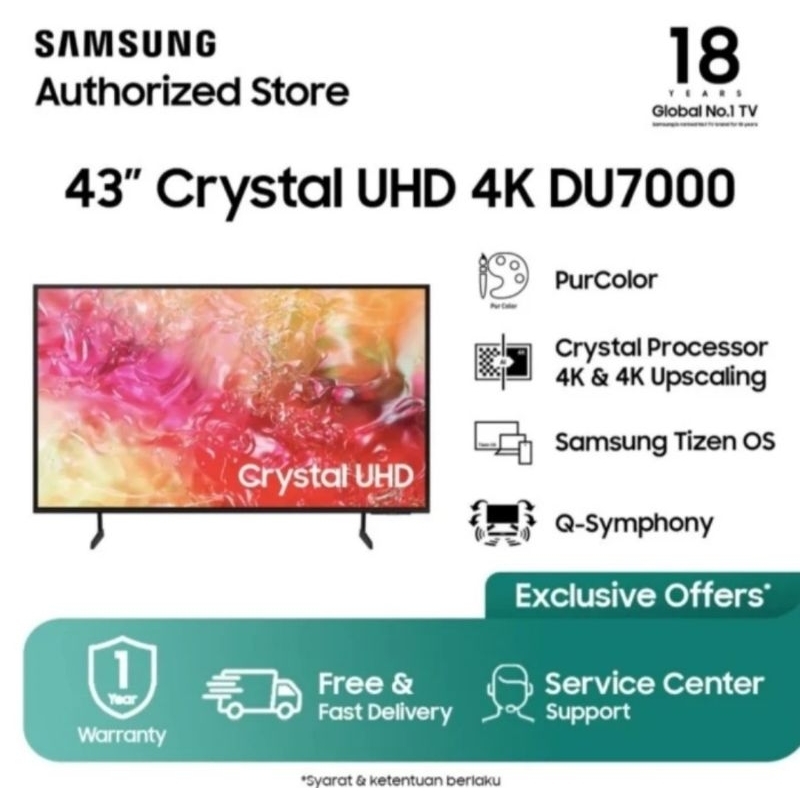 Jual TV LED SAMSUNG SMART 43" INCH CRYSTAL UHD 43DU7000 | Shopee Indonesia
