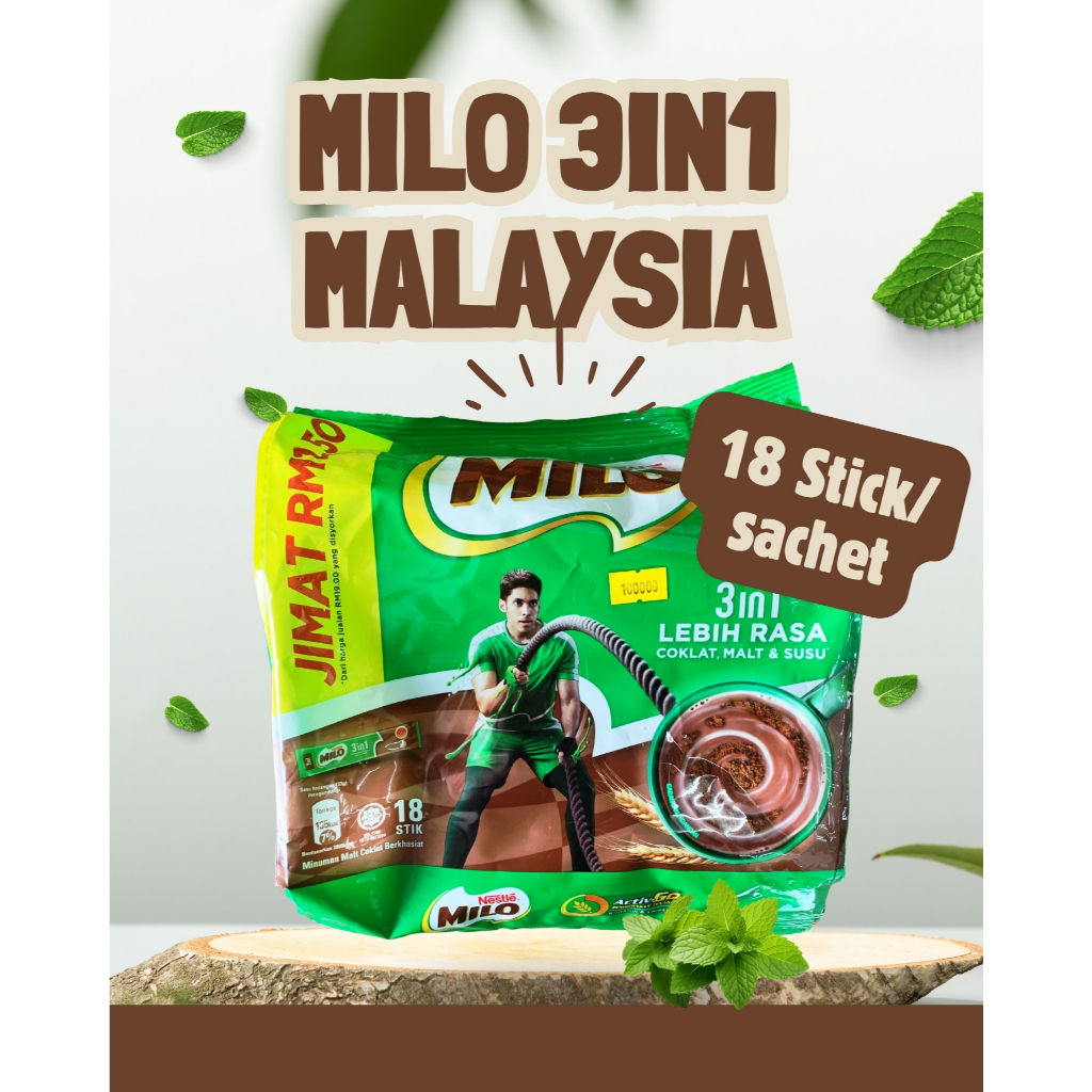 Jual Milo 3in1 sachet stick isi 18 sachet/stick malaysia | Shopee Indonesia