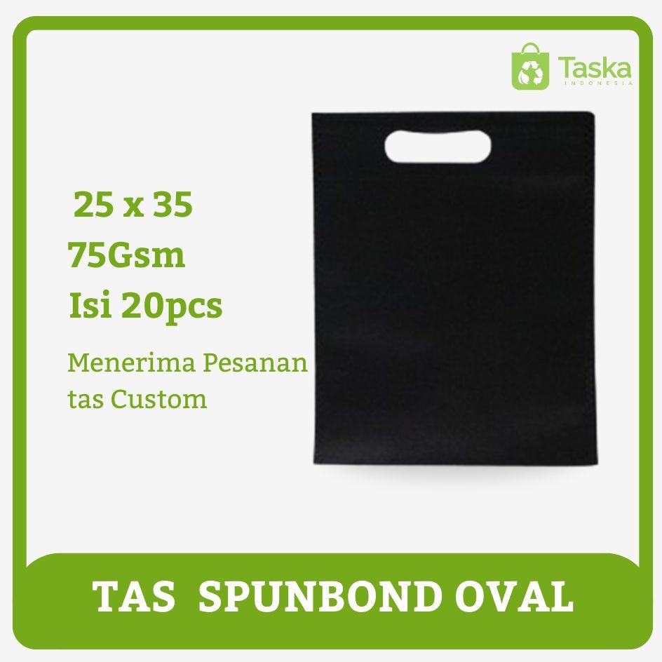 Jual Taska - Goodie bag Spunbond 25x35 Oval Warna Hitam Tebal Tas Press ...