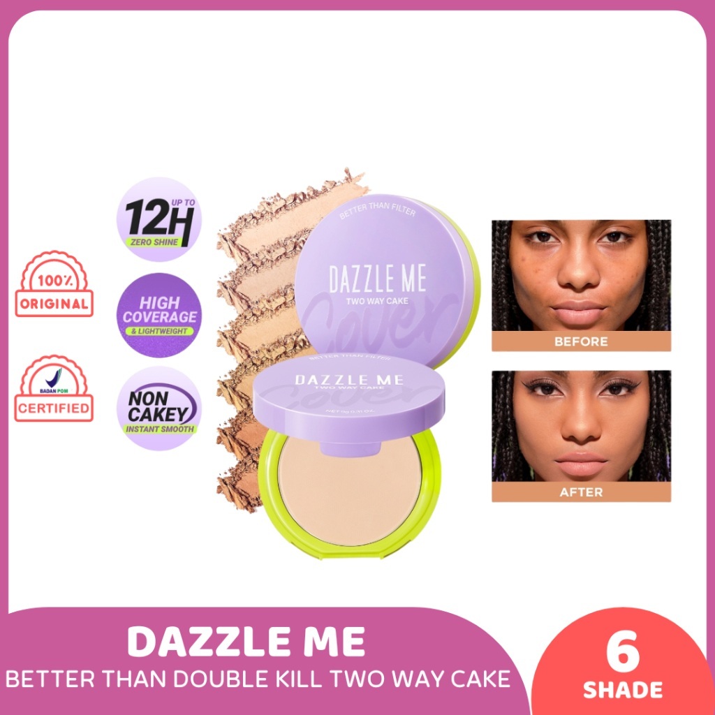 Jual DAZZLE ME Better Than Filter Double Kill Two Way Cake Matte Powder ...