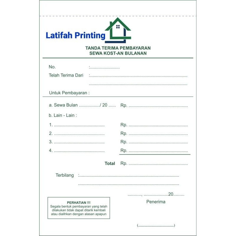 Jual Nota Kos / Nota Kontrakan / Nota sewa Kamar / Nota Custom | Shopee ...