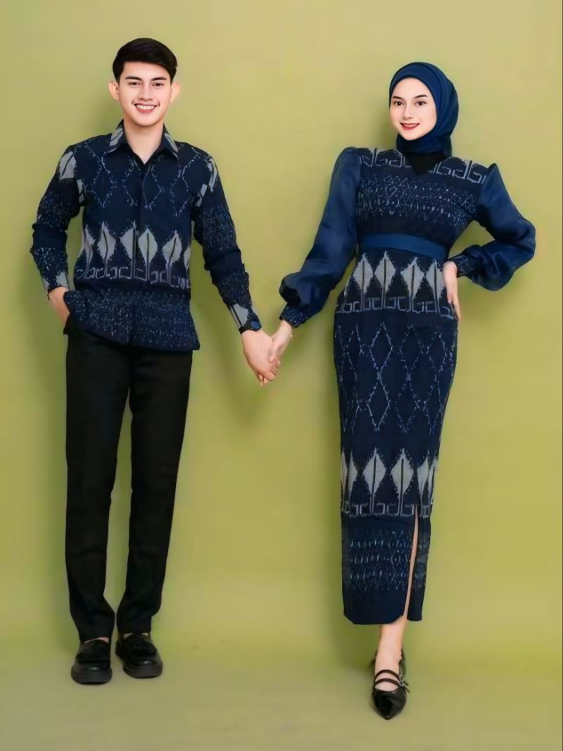 Jual Baju Couple Dress Padma Navy Tenun Baju Kondangan Tenun Terbaru ...
