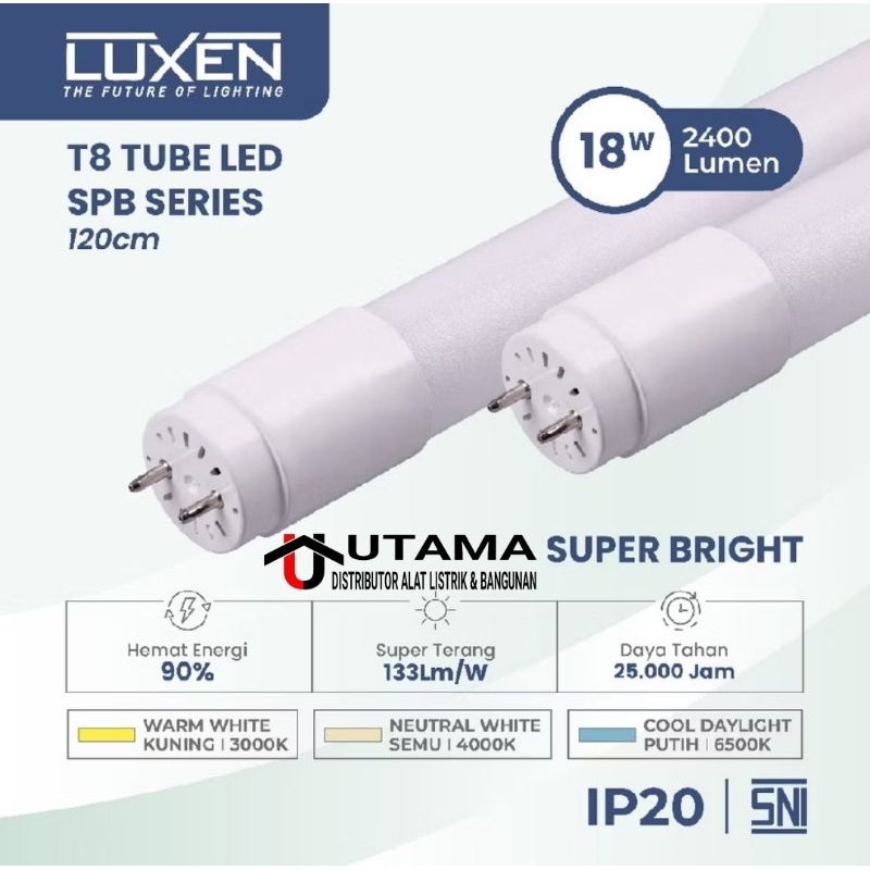 Jual Lampu TL LED Tube Light T8 Double End 18 watt (SPB) super terang ...