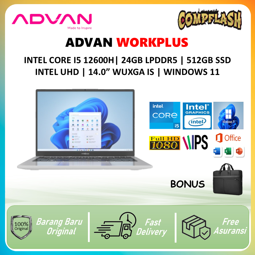 Jual Laptop ADVAN WORKPLUS Intel Core I5 12600H 24GB Ram 512GB SSD ...