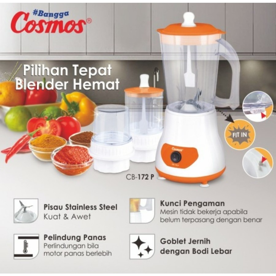 Jual Cosmos CB-172 P Blender Plastik 1 Liter Pelumat Pisau Stainless 3 ...