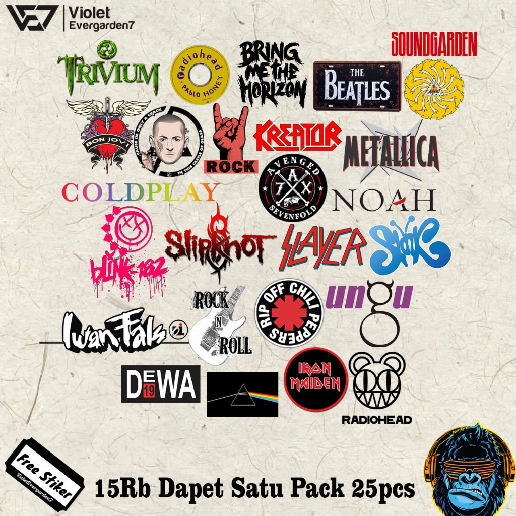 Jual Stiker Logo Musisi Band/Rock n Roll/ A7 25pcs Mix/Stiker Vynil ...