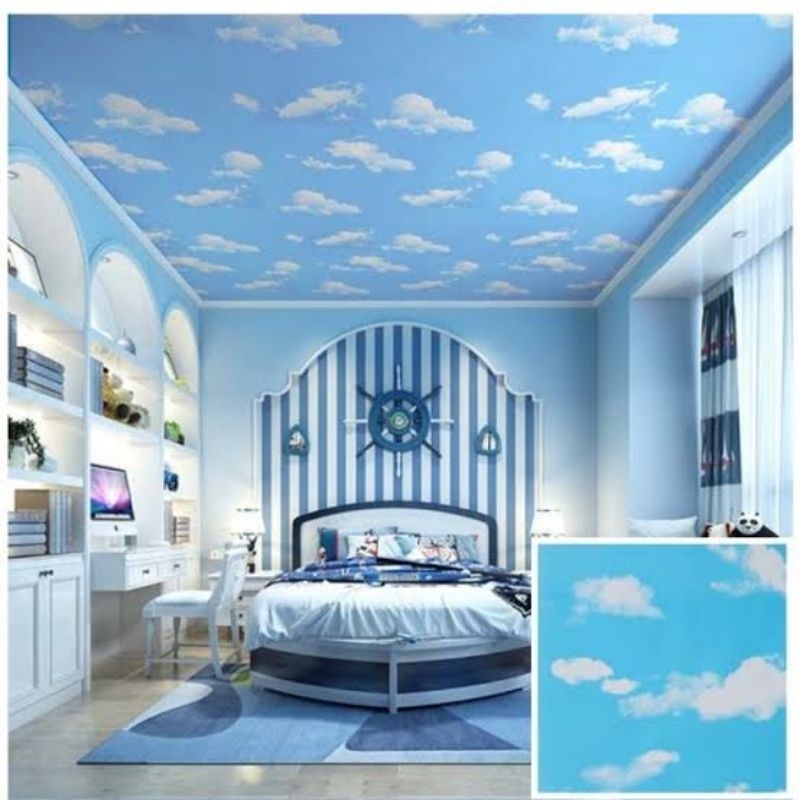 Jual Wallpaper Stiker Motif Langit Biru Awan Putih Bisa Untuk Plafon ...