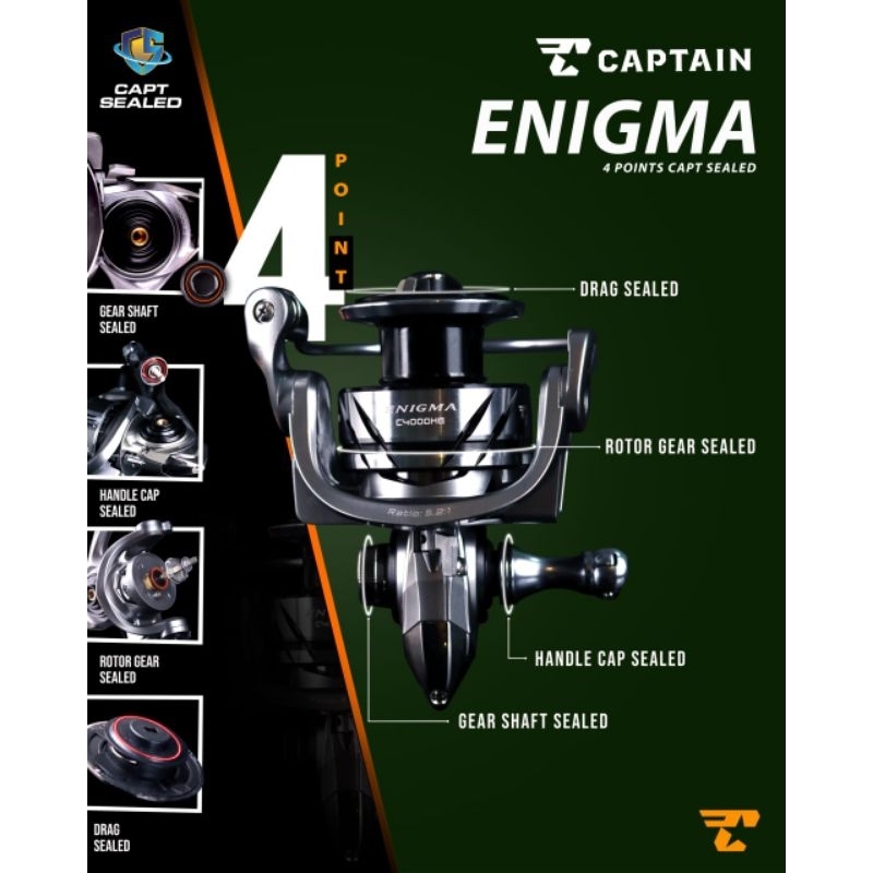 Jual Reel CAPTAIN ENIGMA 1000 2000 3000 4000 (power handle) | Shopee ...