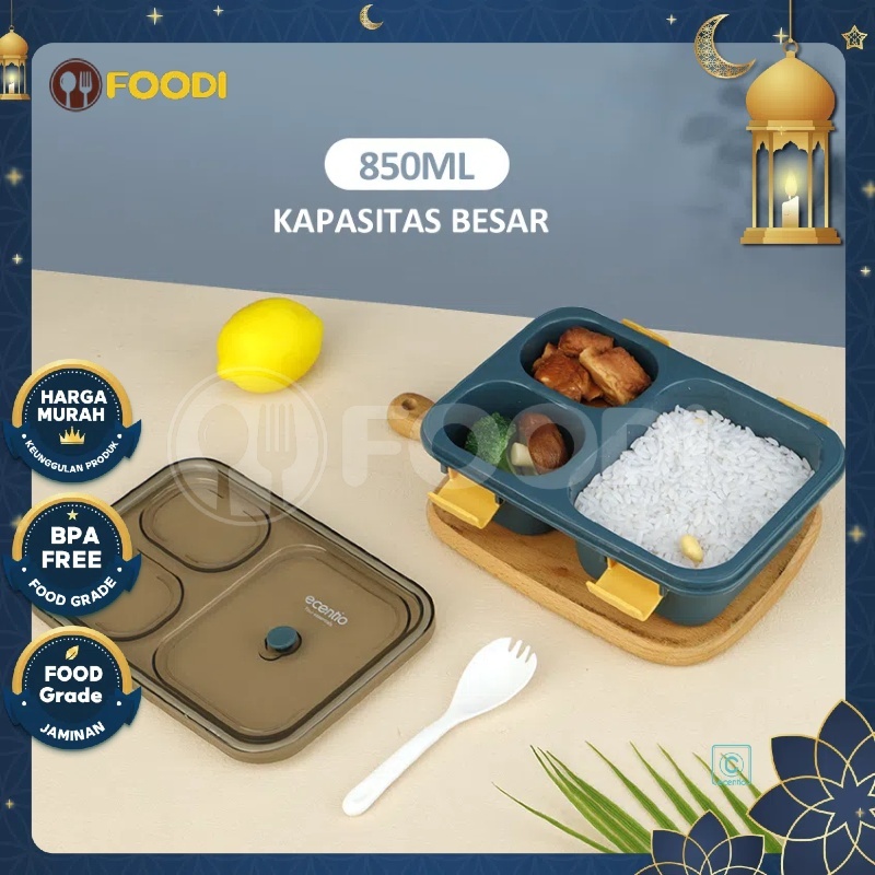 Jual ecentio & FOODI Kotak Bekal Makan 3 Grid lunch box Anti Tumpah ... Jual ecentio & FOODI Kotak Bekal Makan 3 Grid lunch box Anti Tumpah ...