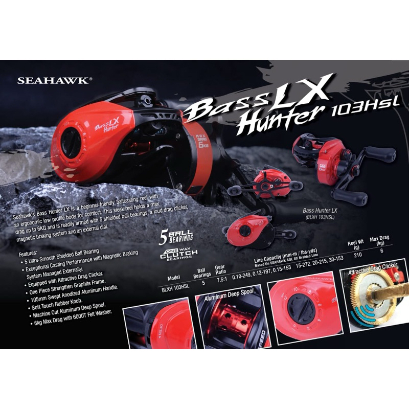 Jual Reel Bc seahawk Bass LX hunter 103HSL (CLICKER) | Shopee Indonesia