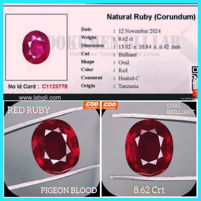 Jual NATURAL BATU PERMATA RED RUBY PIGEON BLOOD HQ (FREE MEMO) B108 | Shopee Indonesia
