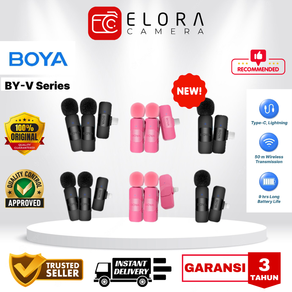 Jual BOYA Microphone V Series / BOYA 2.4GHz Wireless Mikrofon Klip Port Lightning & USB Tipe C ...