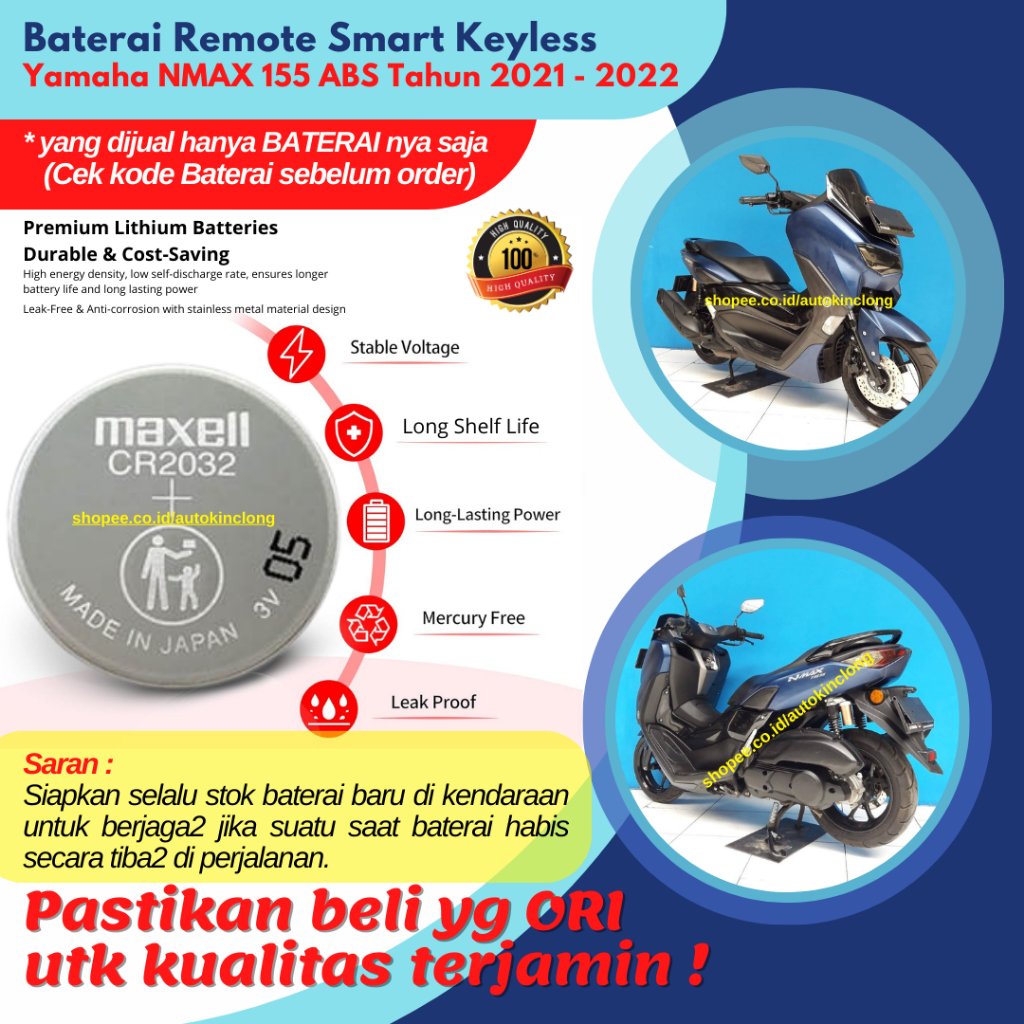 Jual Baterai Remot Kunci Motor Yamaha NMAX 155cc ABS Tahun 2021 - 2022 ...