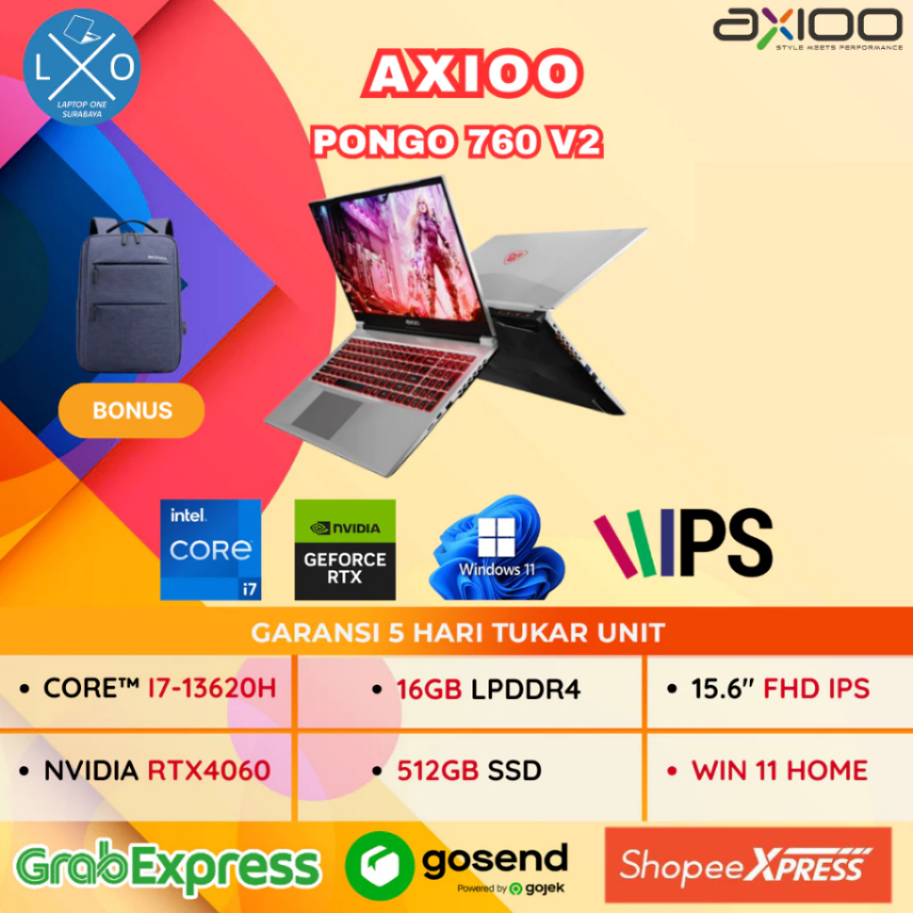 Jual AXIOO PONGO 760 V2 I7 13620H RTX4060 8GB/ 16GB 512GB W11 15.6FHD ...