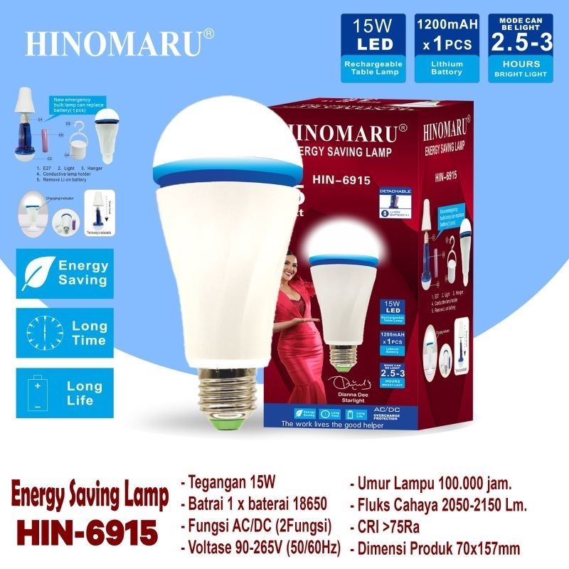 Jual Hinomaru Lampu Led Emergency 15Watt HIN-6915 Magic Lampu 1 Baterai | Shopee Indonesia