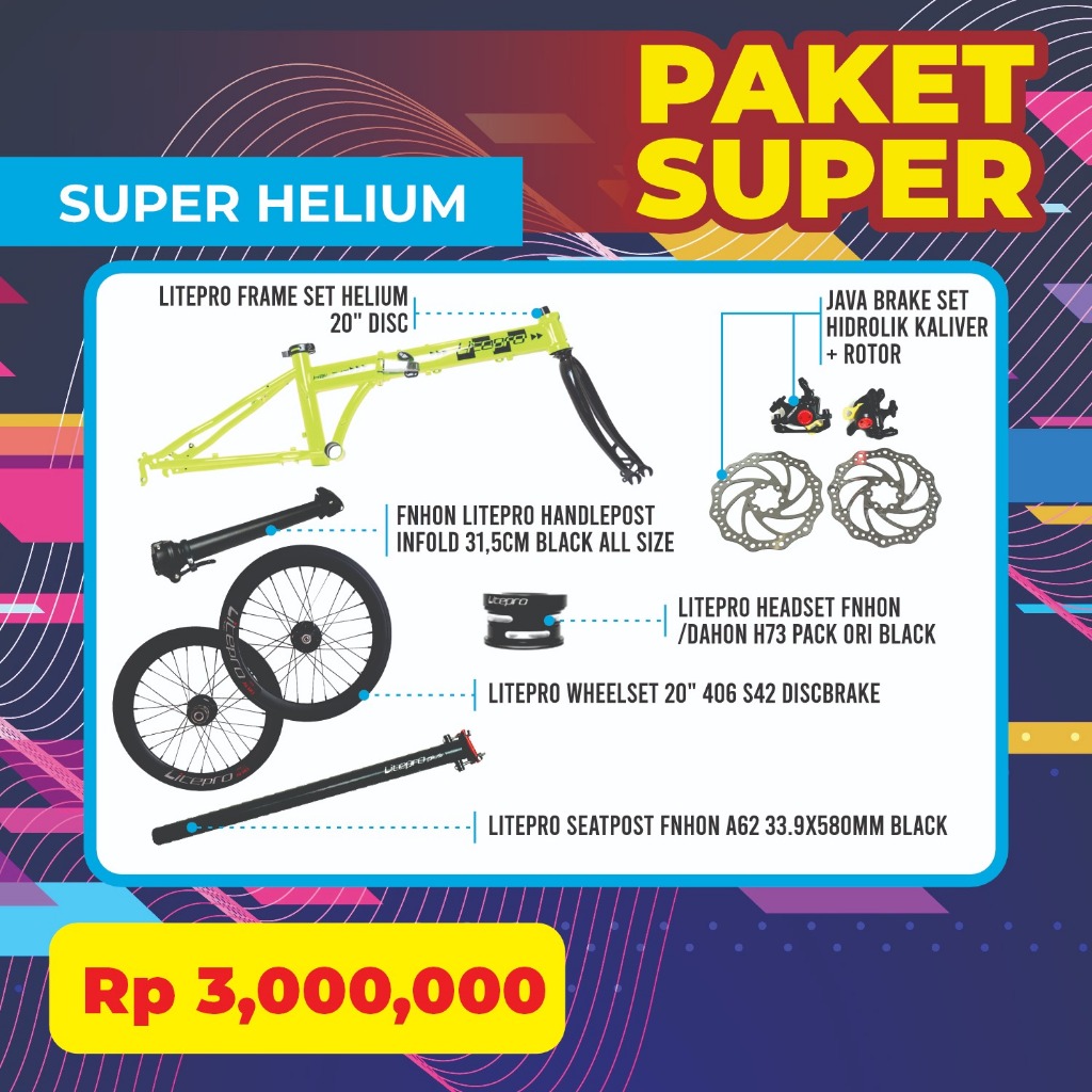 Jual PAKET SUPER FRAME SET LITEPRO HELIUM 20" DISCBRAKE FOLDING BIKE ...