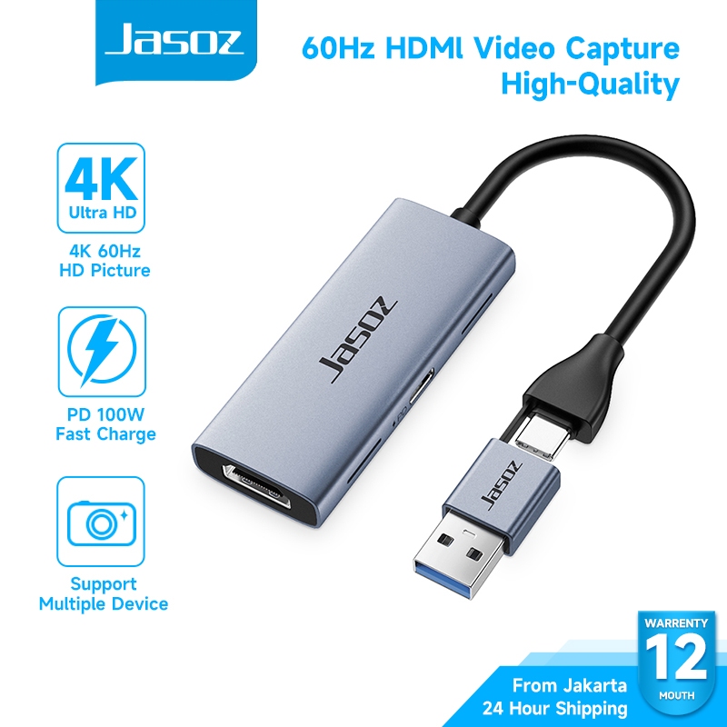 Jual Jasoz HDMI Video Capture Card 4K USB 3.0 Type C to HDMI Game Capture With PD 100W Fast ...