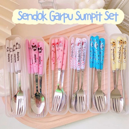 Jual Sendok Garpu Sumpit Set 3in1 Sanrio Lotso Kitty SNoopy Kuromi ...