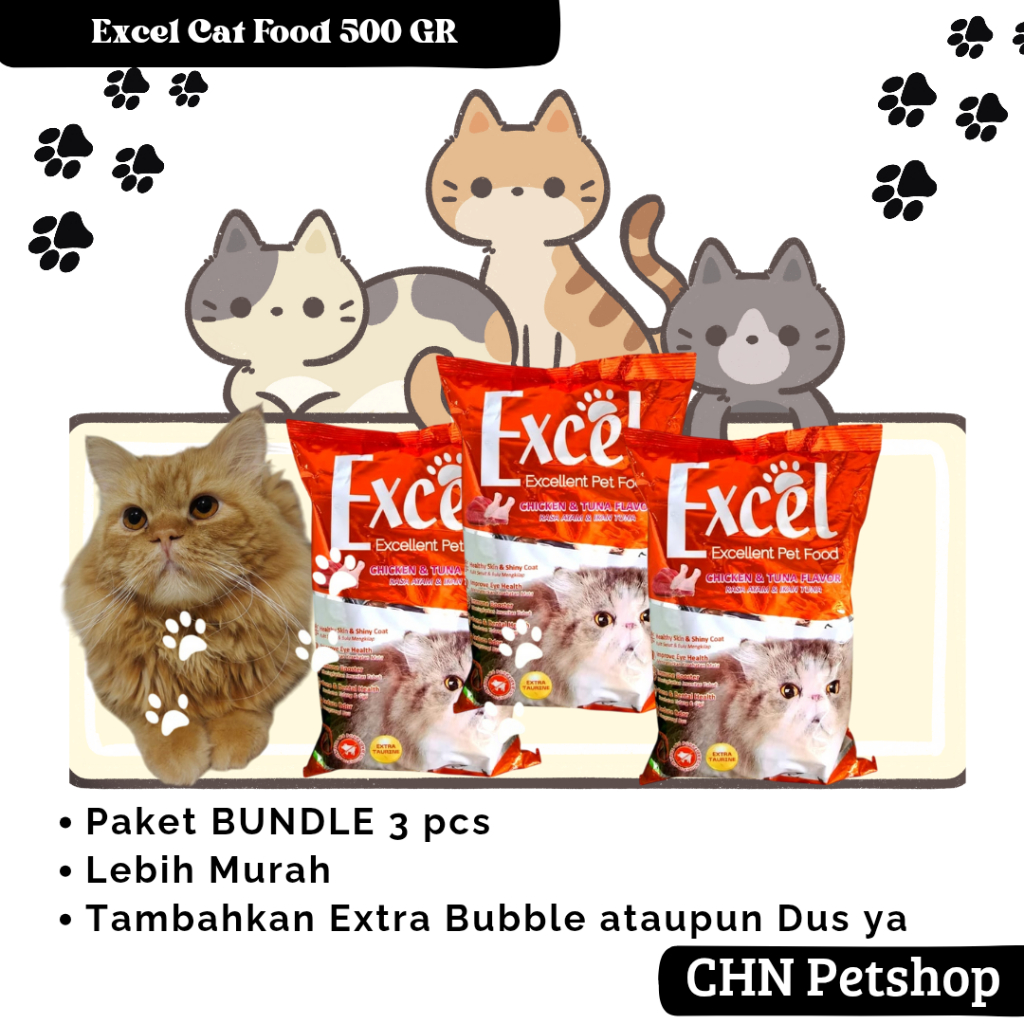 Jual ( 3pcs ) Makanan Kucing EXCEL CHICKEN TUNA FLAVOUR 500GR | Cat Dry ...