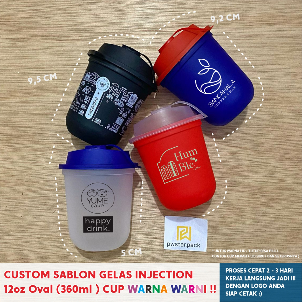 Jual SABLON CUP INJECTION 12oz OVAL WARNA WARNI !!! | Shopee Indonesia