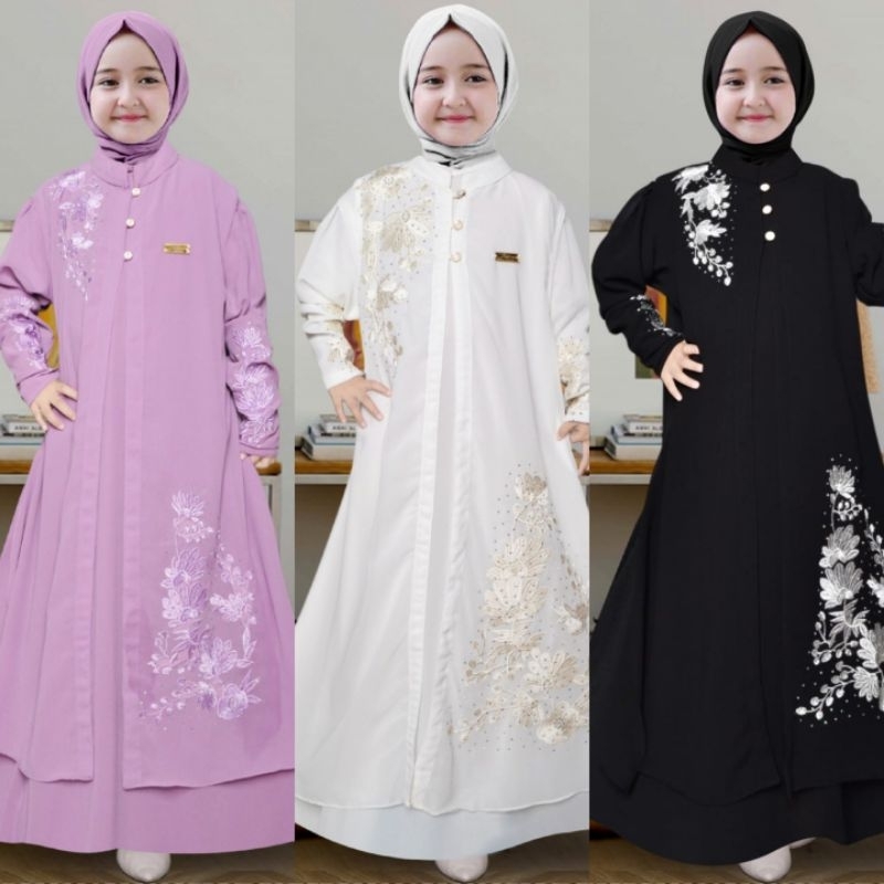 Jual Zifa Fashion || Cod || Nilam Gamis Outer Anak 2 in 1 || Gamis Set ...