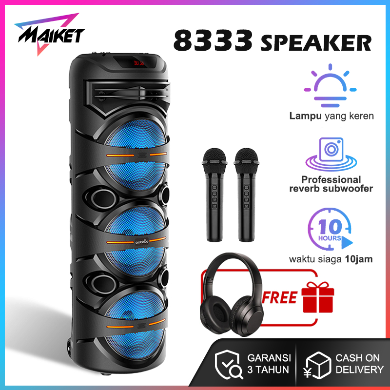 Jual MAIKET Speaker Bluetooth Karaoke 8 Inch *3 Portabel 2 Mic bass besar Wireless subwoofer ...