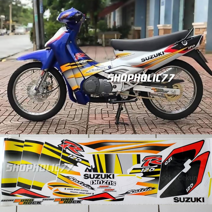 Jual Striping Satria Lumba Satria 2Tak Biru Putih Variasi Tahan Vernis ...