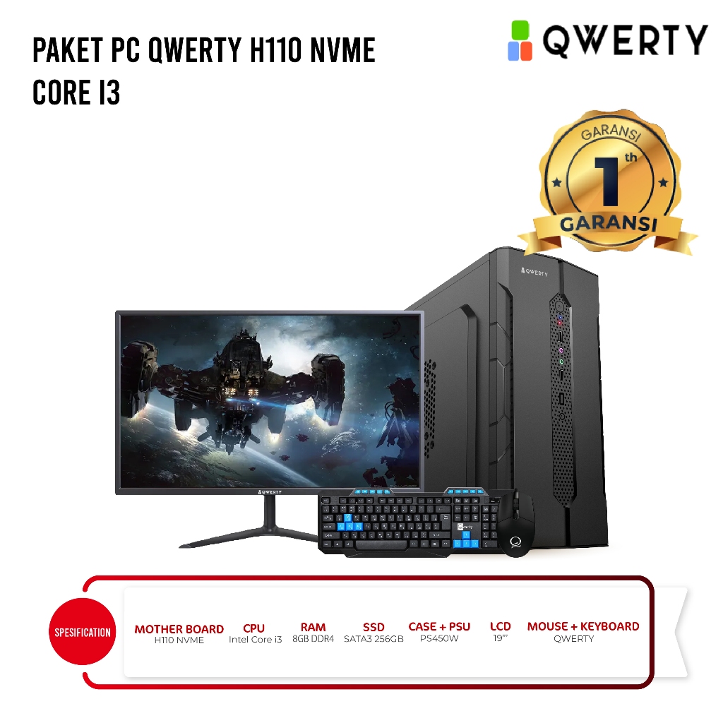 Jual PAKET PC QWERTY H110NVME CPU INTEL I3 / I5 RAM DDR4 8GB SSD 256GB ...