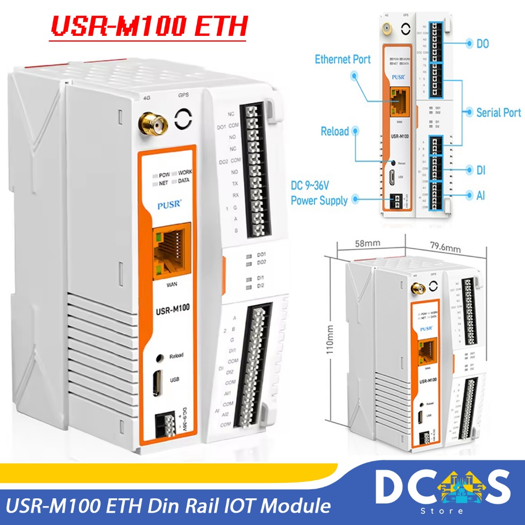 Jual USR M100-ETH Din Rail IO Module IOT Ethernet Gateway MQQT SSL ...