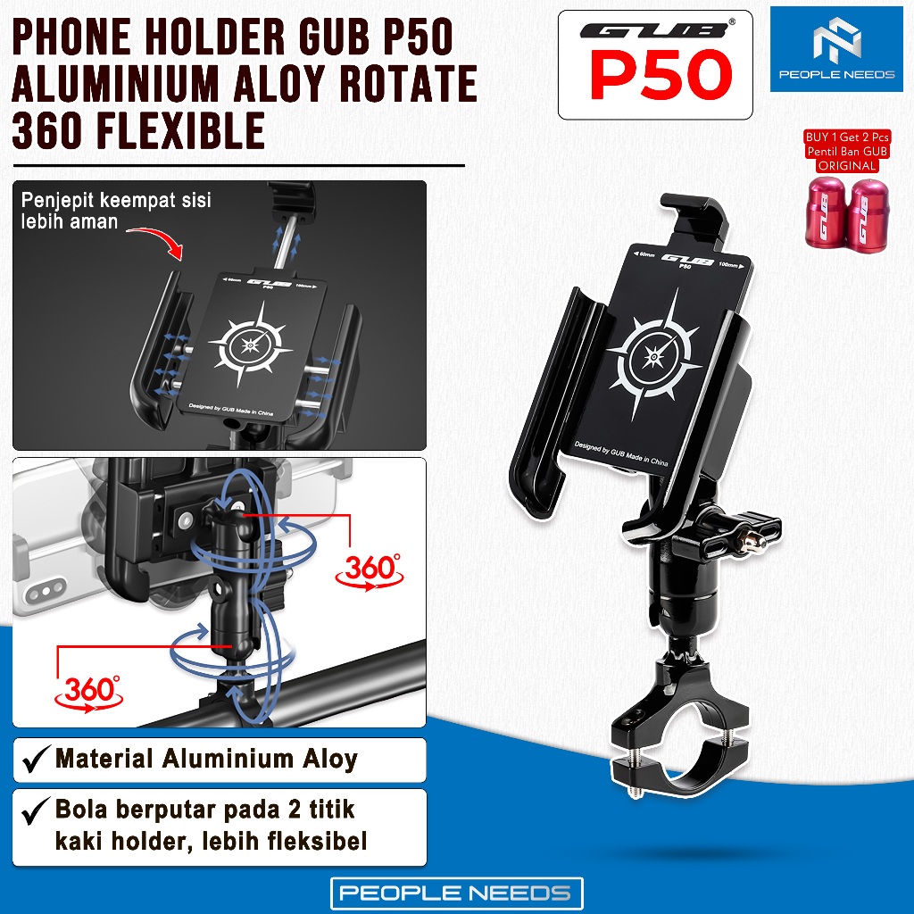 Jual GUB P50 Phone Holder Handphone All Rotate 360 Flexible Full Alumunium Aloy | Shopee Indonesia
